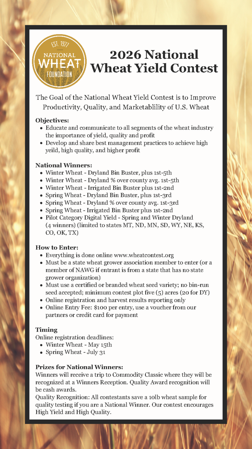 National Wheat Yield Contest Deadline - May 15, 2026 - Ohio Corn & Wheat
